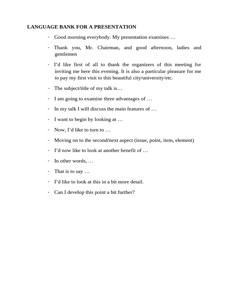 Presentation Language Bank Guide | PDF