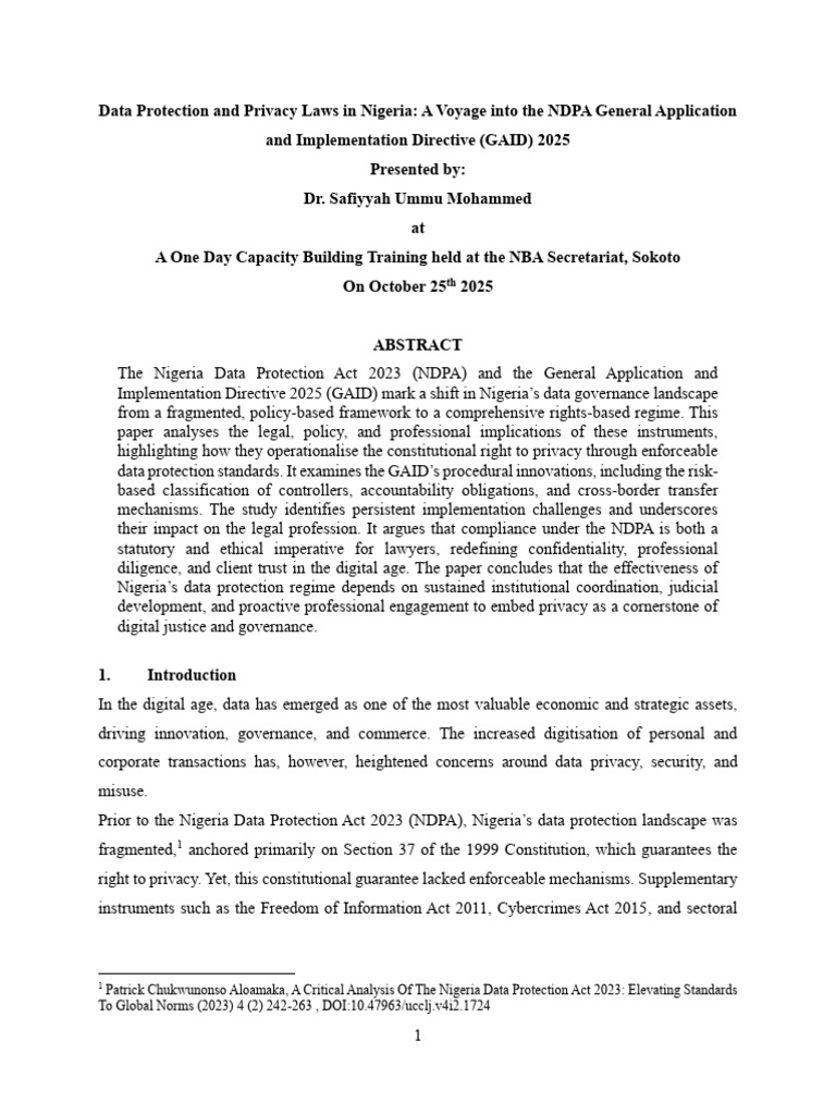 Data Protection and Privacy Laws in Nigeria A Voyage Into The NDPA ...