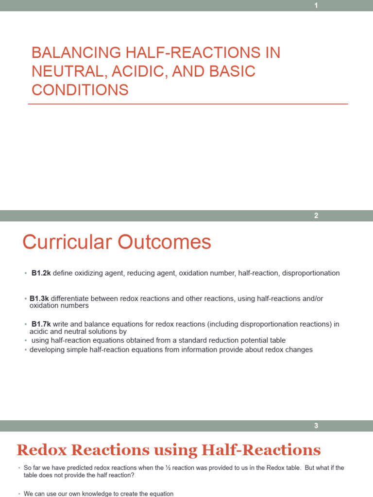 Balancing Half Reactions | PDF | Redox | Chemical Reactions