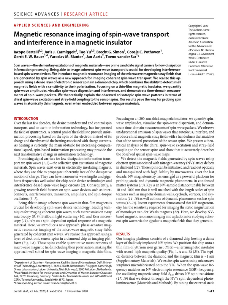 Magnetic Resonance Imaging of Spin-wave Transport and Interference in a Magnetic Insulator | PDF ...