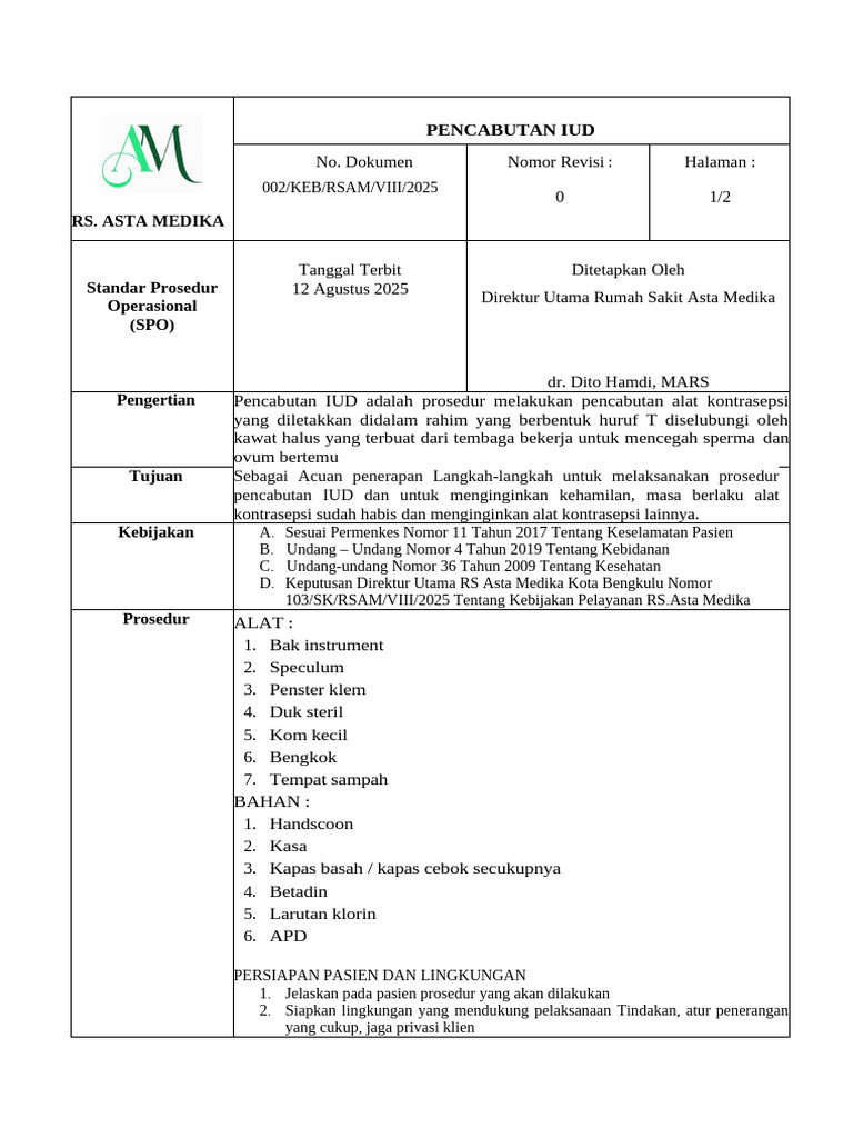 SPO PENCABUTAN IUD 2025 | PDF