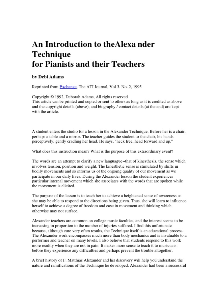 Alexander Technique For Pianists | PDF | Alexander Technique | Mental ...