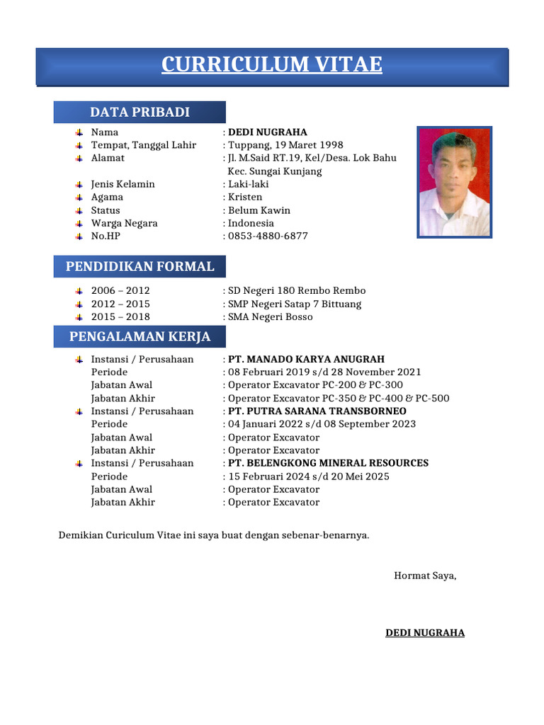 Curriculum Vitae Baru Dedi Nugraha 3 | PDF