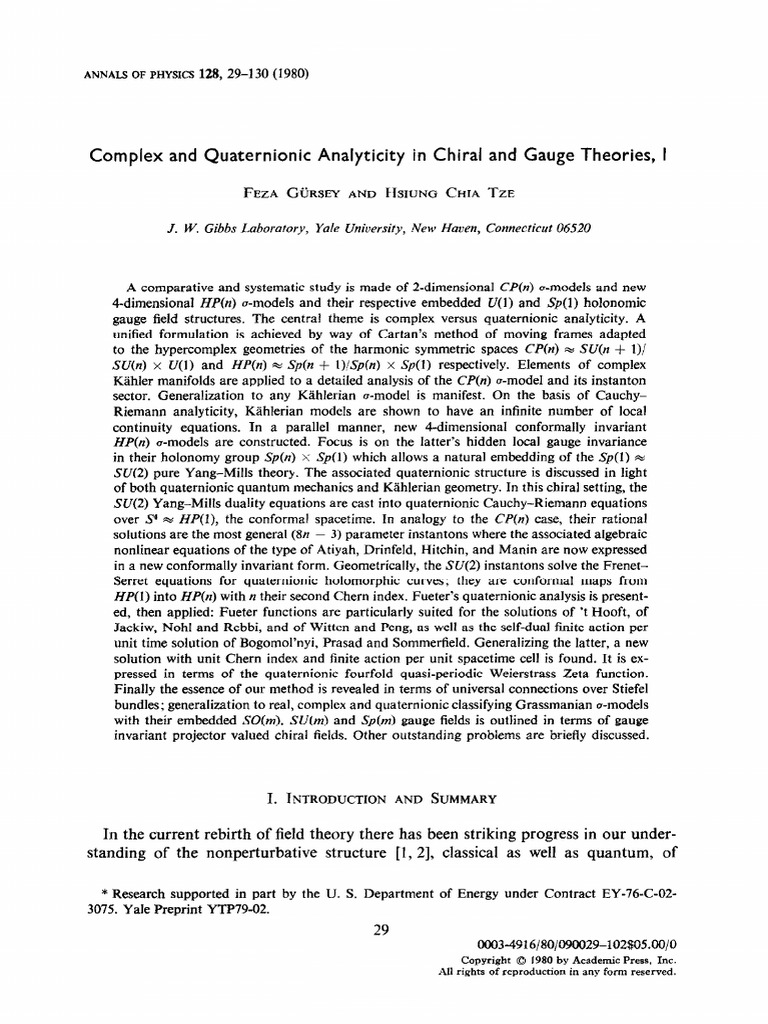 Complex and Quaternionic Analyticity in | PDF | Gauge Theory | Geometry