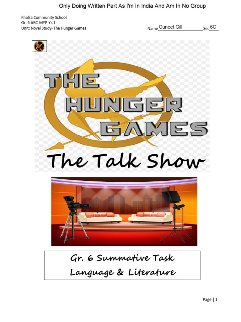 Gr. 6 Hunger Games Talk Show Project | PDF | The Hunger Games | Grammar
