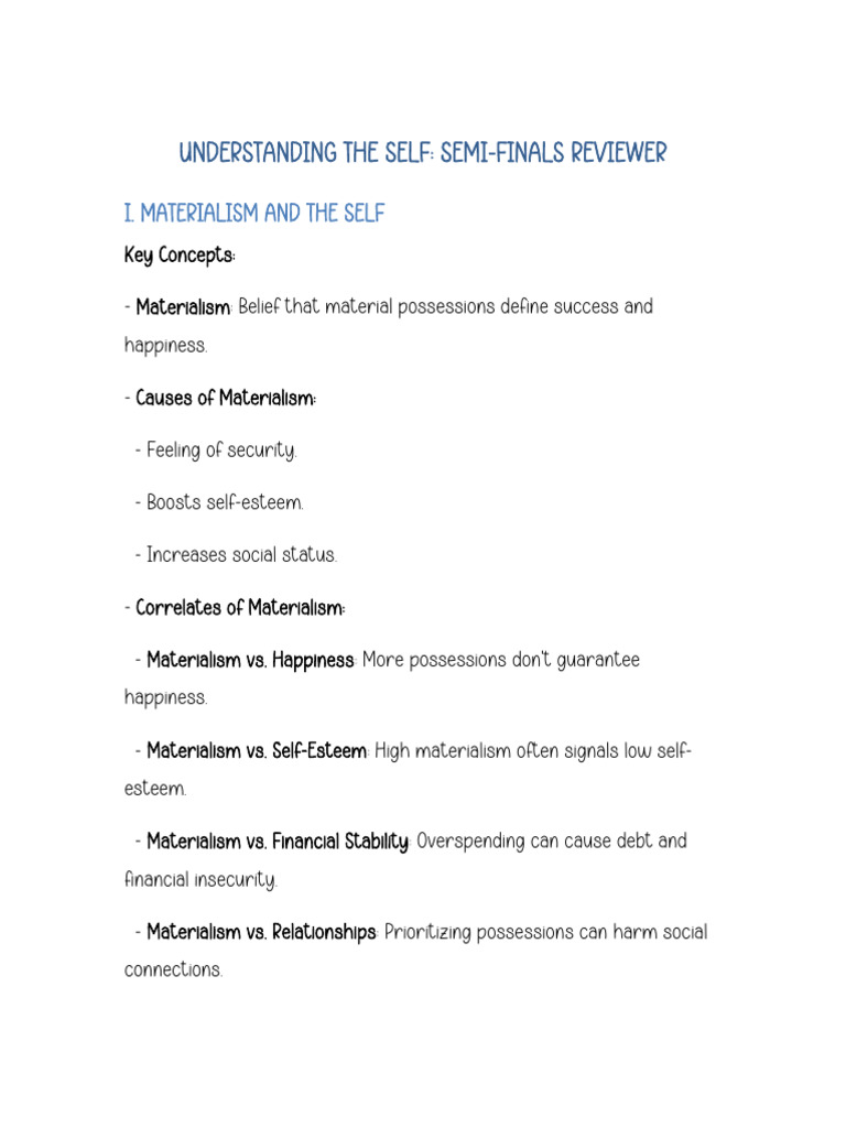 UTS Reviewer - Semi Finals | PDF | Self Esteem | Happiness