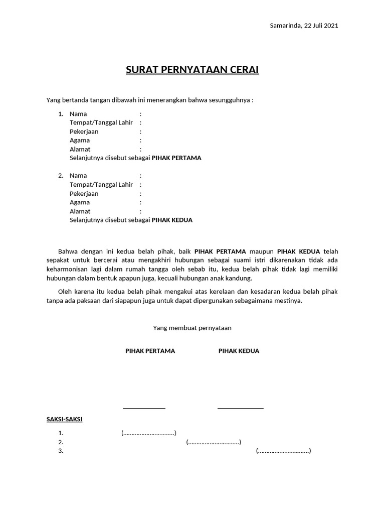 Surat Pernyataan Cerai 2 | PDF