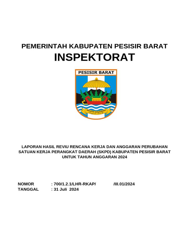 Reviu RKA-SKPD Pesisir Barat 2024 | PDF