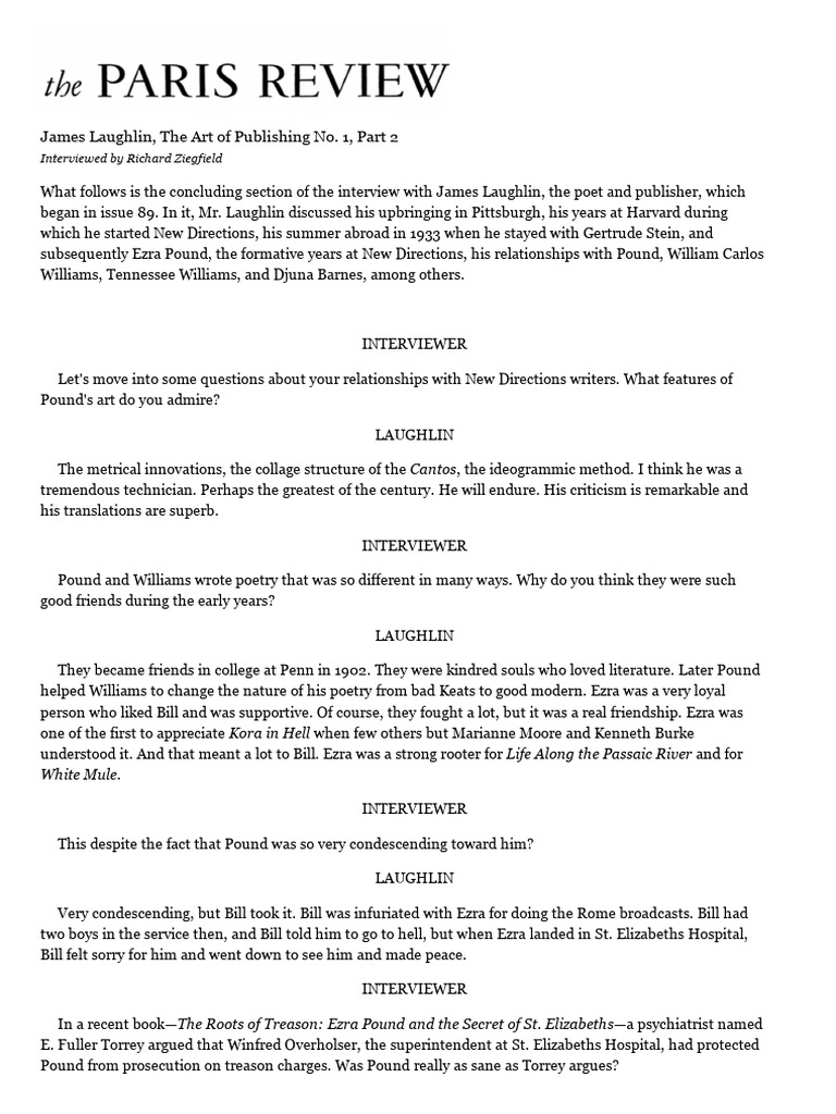 Laughlin, James - Paris Review - The Art of Publishing No 1 - Part 2 ...
