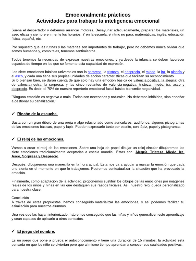 Actividades para Fomentar la Inteligencia Emocional | PDF | Las ...