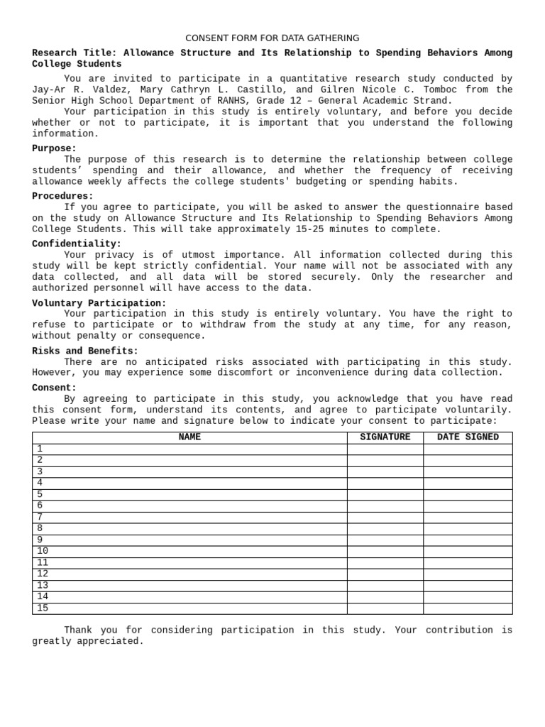 Group#3 - Final Consent Form | PDF | Consent
