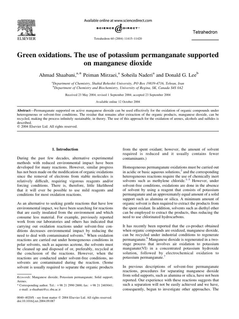 Sustainable Organic Oxidations Using KMnO4/MnO2 | PDF | Aldehyde ...