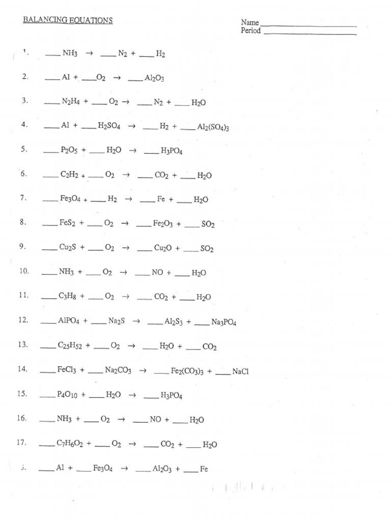 Balancing Equations Practice | PDF