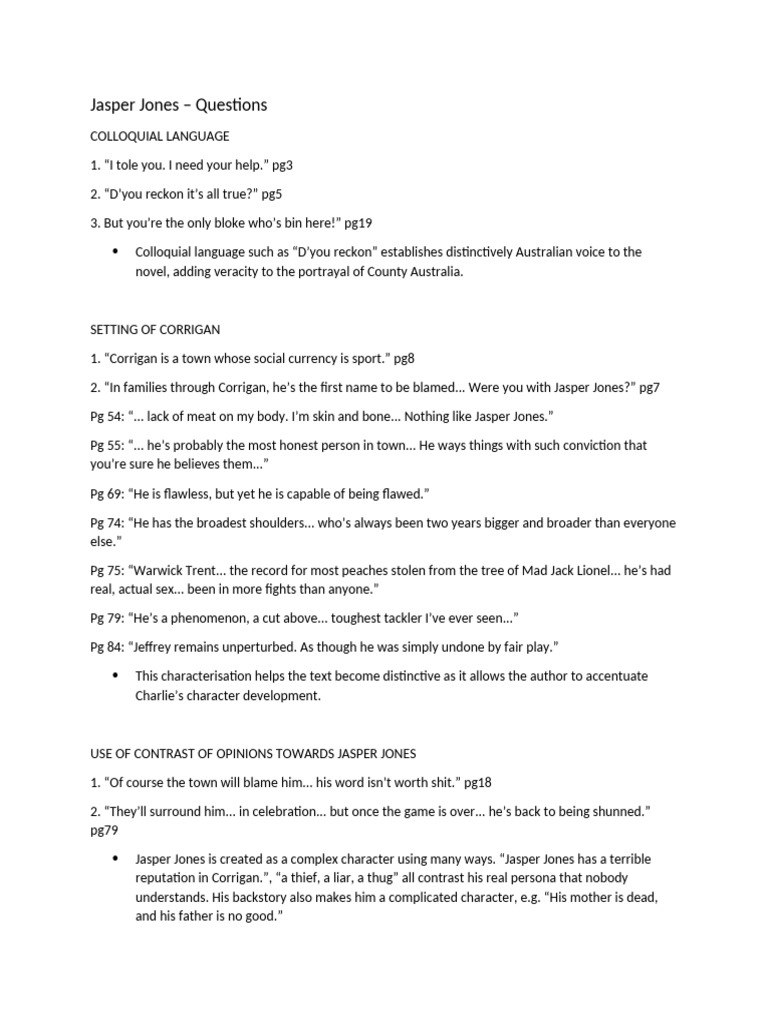 Jasper Jones - Questions | PDF