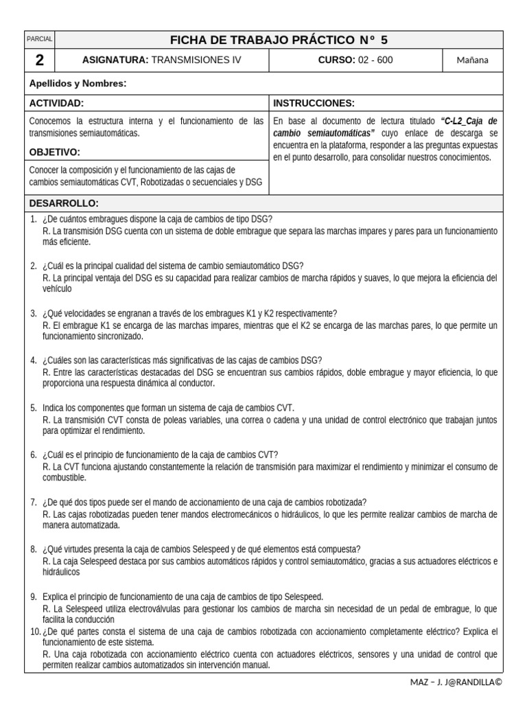 Ficha de Trabajo Practico - 5 | PDF | Tecnologías automotrices | Vehículo de motor