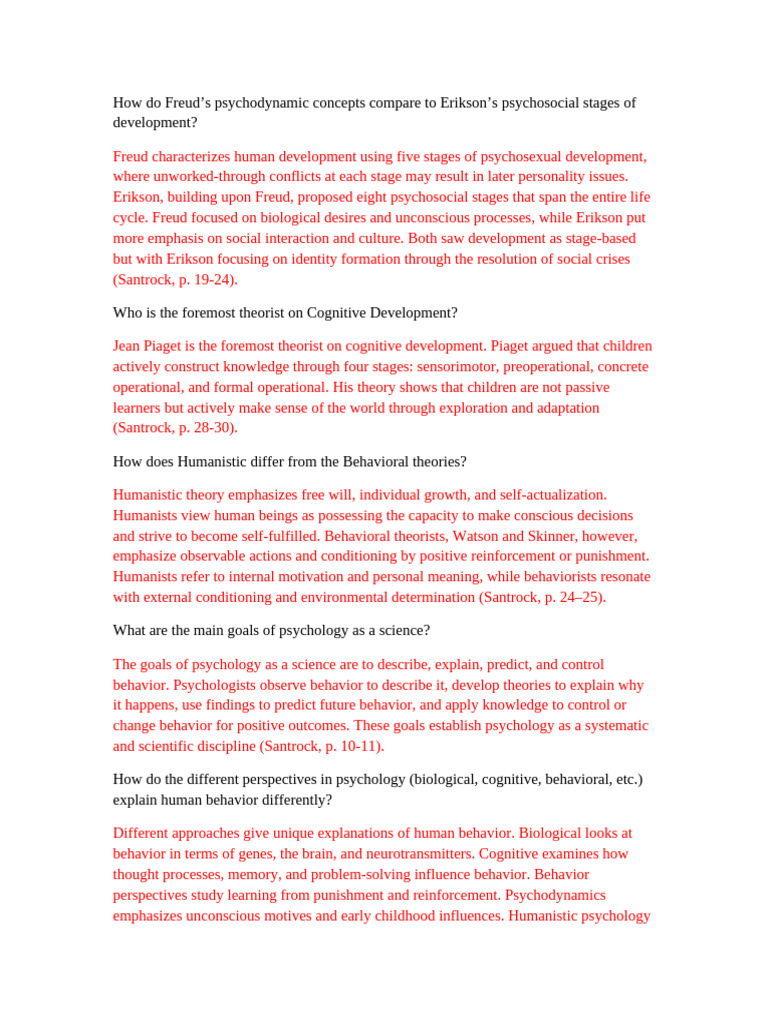 Comparing Psychology Theories and Development | PDF | Psychology ...