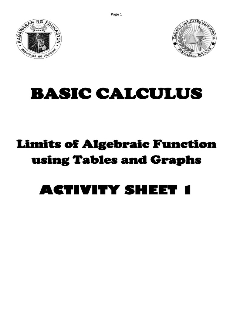Activity Sheet Basic Calculus Week 1 Q3 | PDF | Function (Mathematics) | Algebra