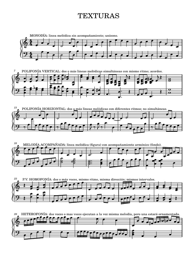 Tipos de Texturas Musicales | PDF | Armonía | Formas musicales