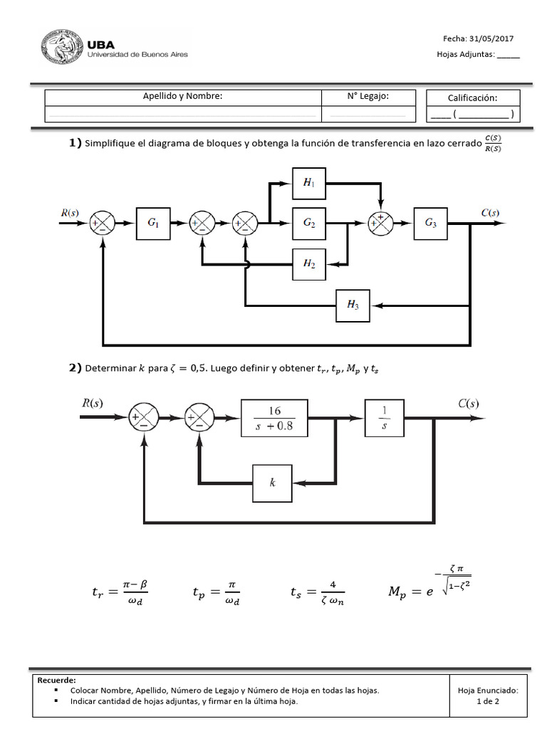 Parcial 1 Resuelto | PDF | Sistema de control | Matemáticas Aplicadas