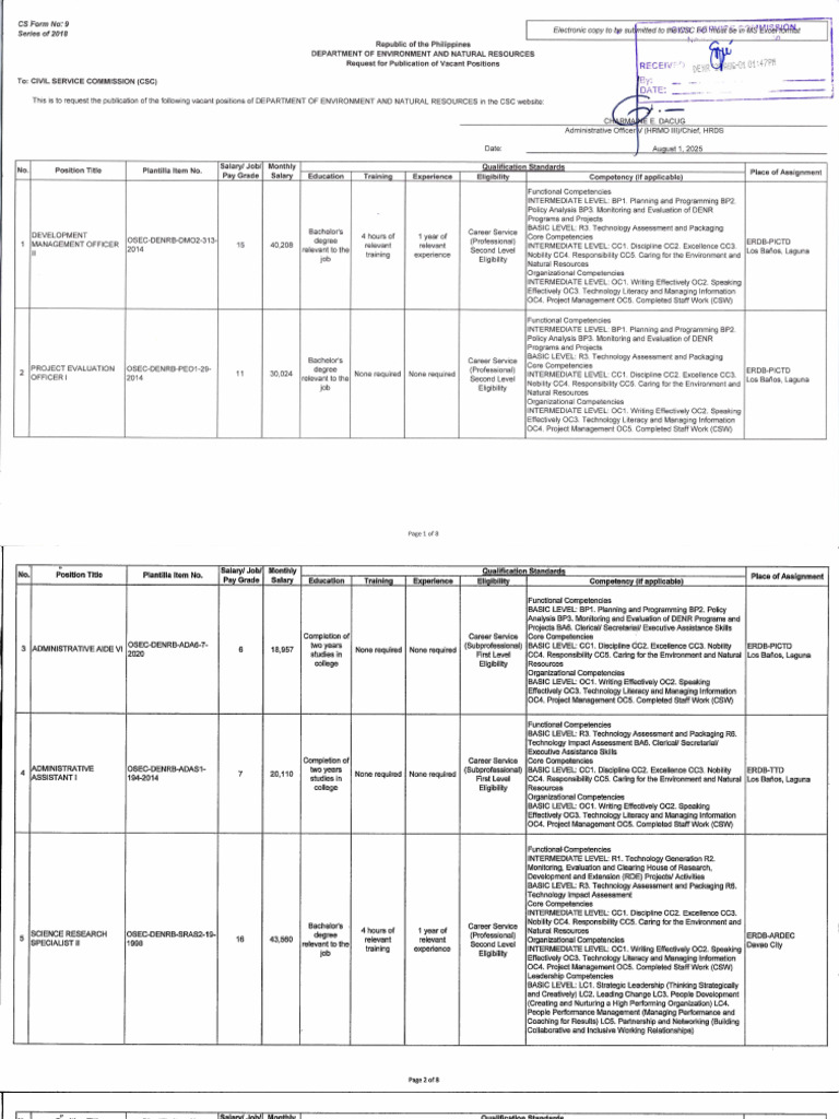 DENR-ERDB-Request For Publication of Vacant Positions-08.2025 | PDF