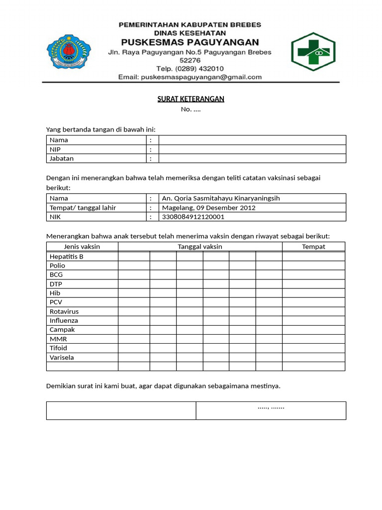 Surat Keterangan Vaksin 021526 | PDF