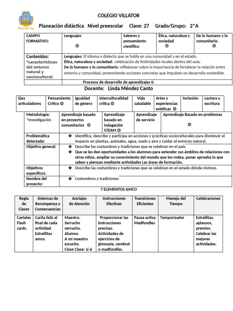 Planeación 2o. LINDA 1 | PDF | Aprendizaje