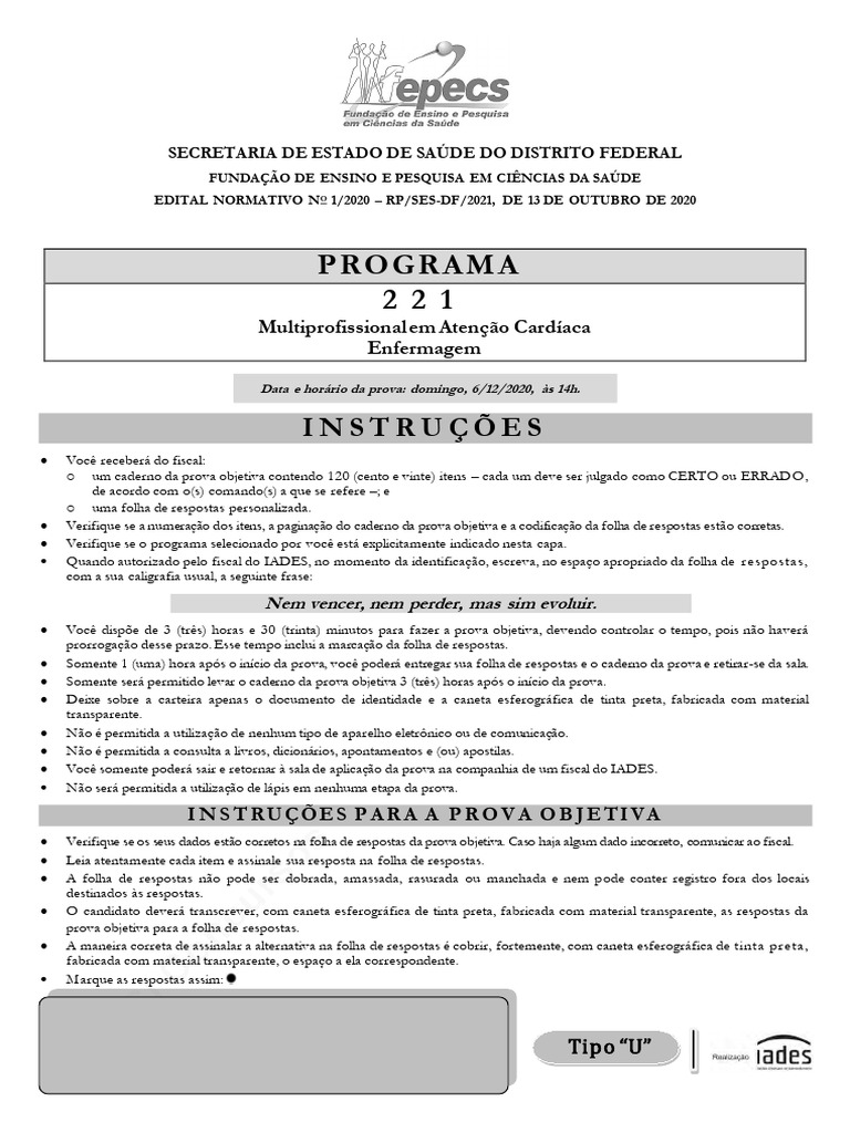Prova Enfermagem Atenção Cardíaca SES-DF | PDF | Acessibilidade ...