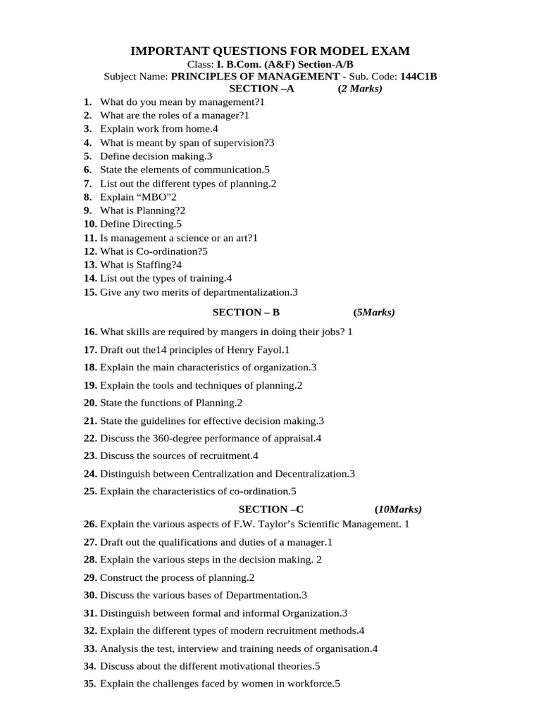 Important QP Model Principles of Mgt. 144C1B | PDF