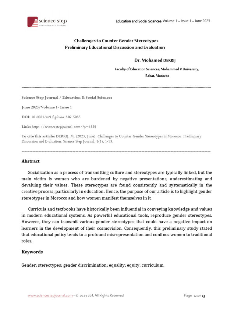 Challenges To Counter Gender Stereotypes Dr. MD EDDERIJ Issue 1 2023 ...