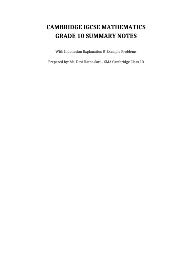 IGCSE Math Grade 10 Summary Notes | PDF | Trigonometry | Circle