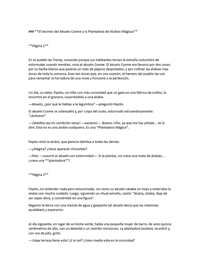 El Secreto Del Abuelo Cosme y La Plantadora de Alubias Mágicas | PDF