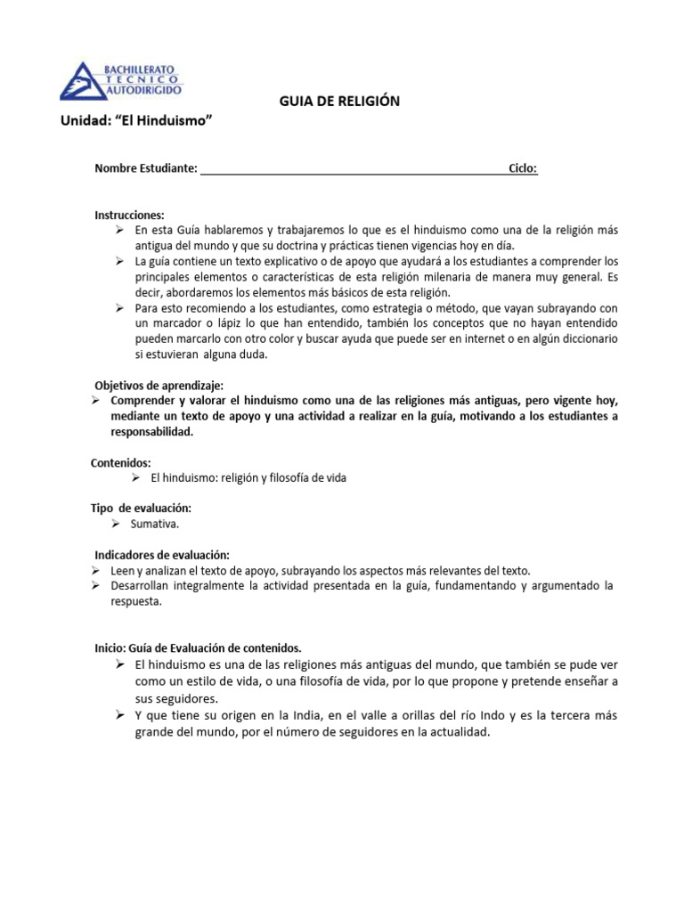Guia de Religión El Hinduismo | PDF | Espiritualidad | Creencia religiosa y doctrina