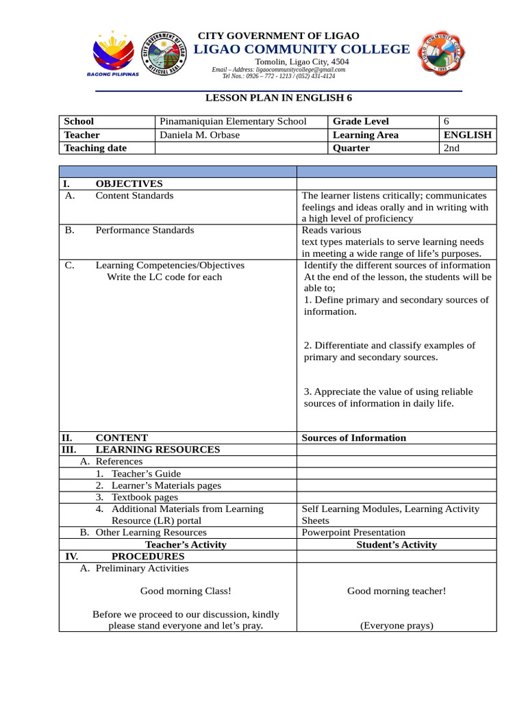 Sources of Information Grade 6 (1) | PDF | Teachers | Learning