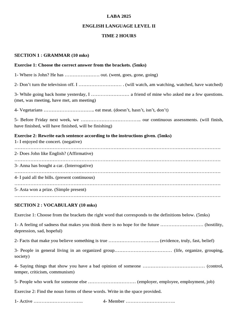 Laba 2025 English Niveau 2 | PDF | Labour Economics