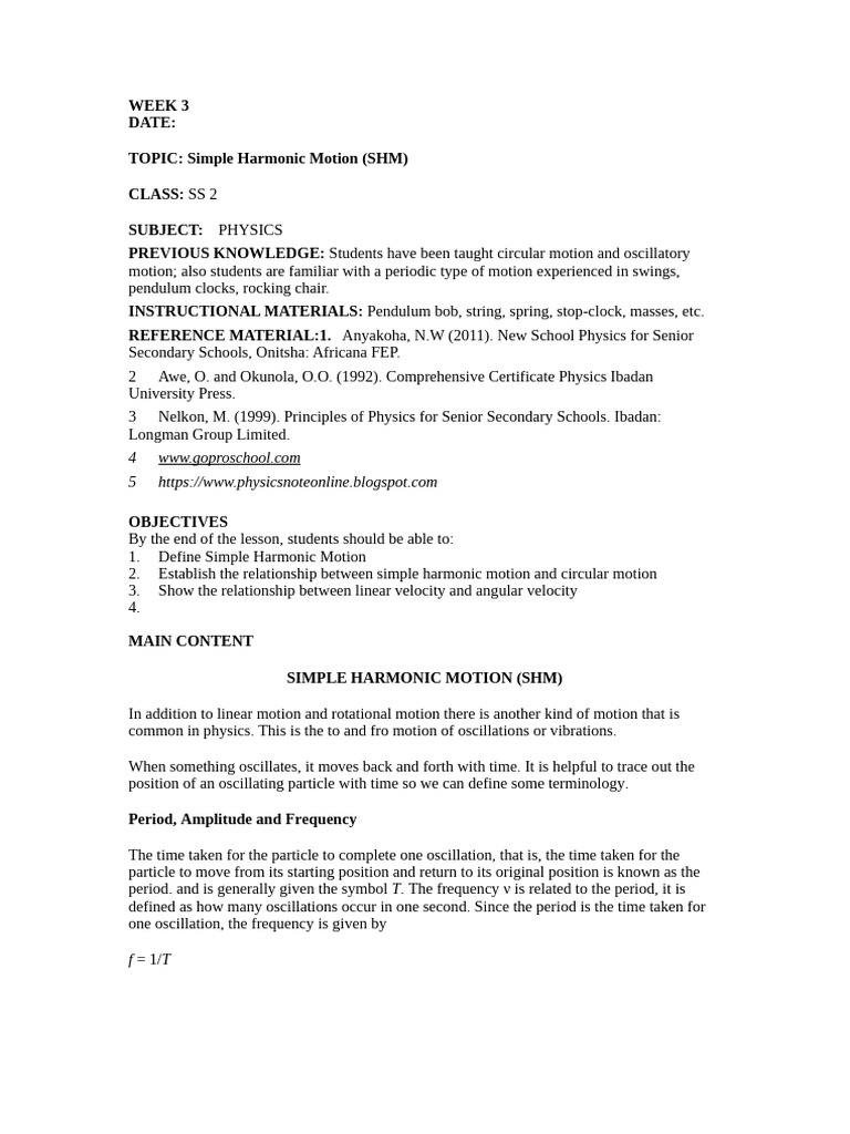 Simple Harmonic Motion | PDF | Oscillation | Frequency
