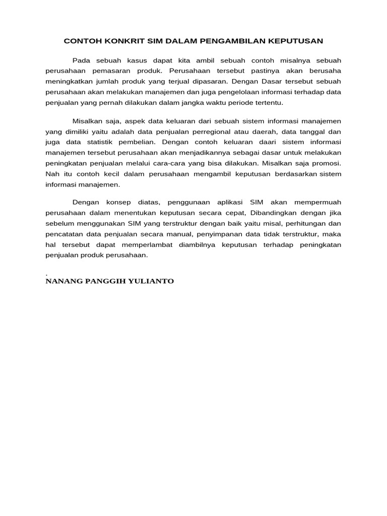 Contoh Konkrit Sim Dalam Pengambilan Keputusan | PDF