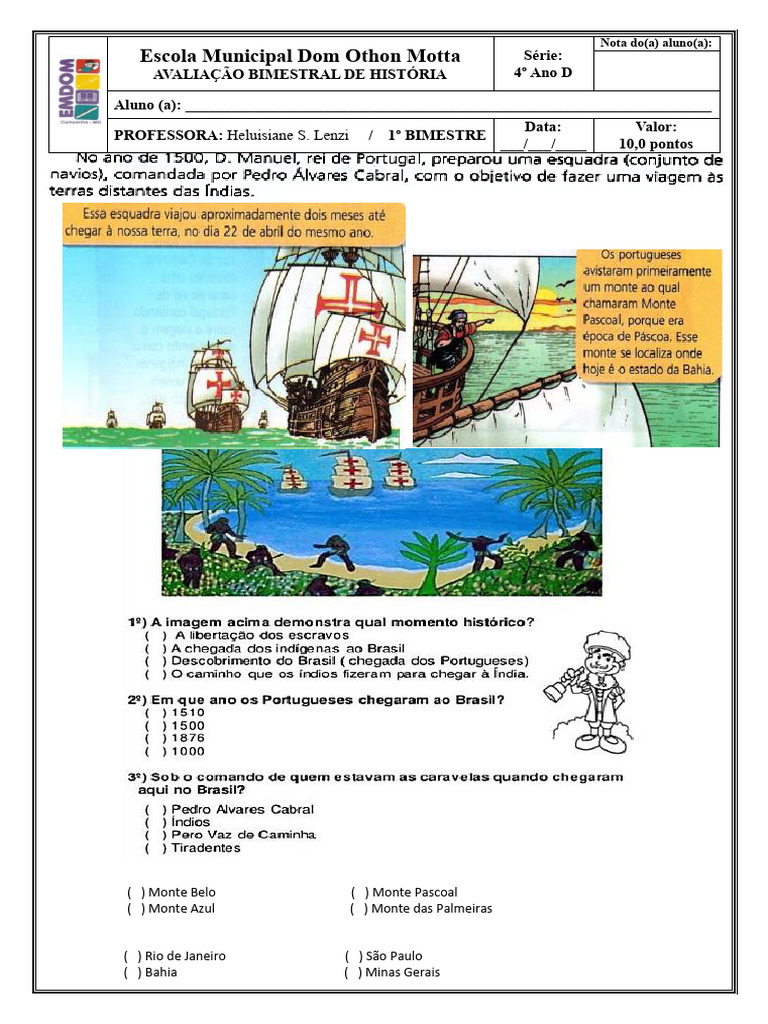 Av. Hist. 1º Bim - Emdom 2025 Adap. | PDF