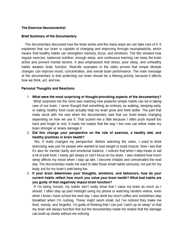 Documentary Insight Paper | PDF | Sleep | Mind