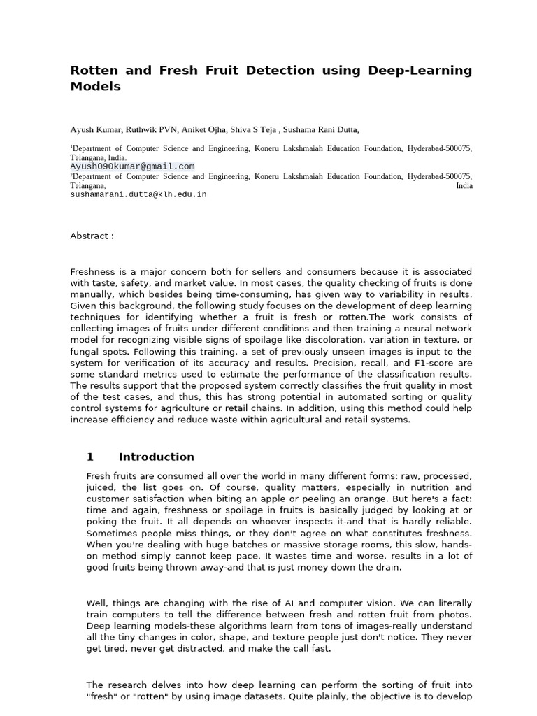 Deep Learning for Fruit Freshness Detection | PDF | Deep Learning ...