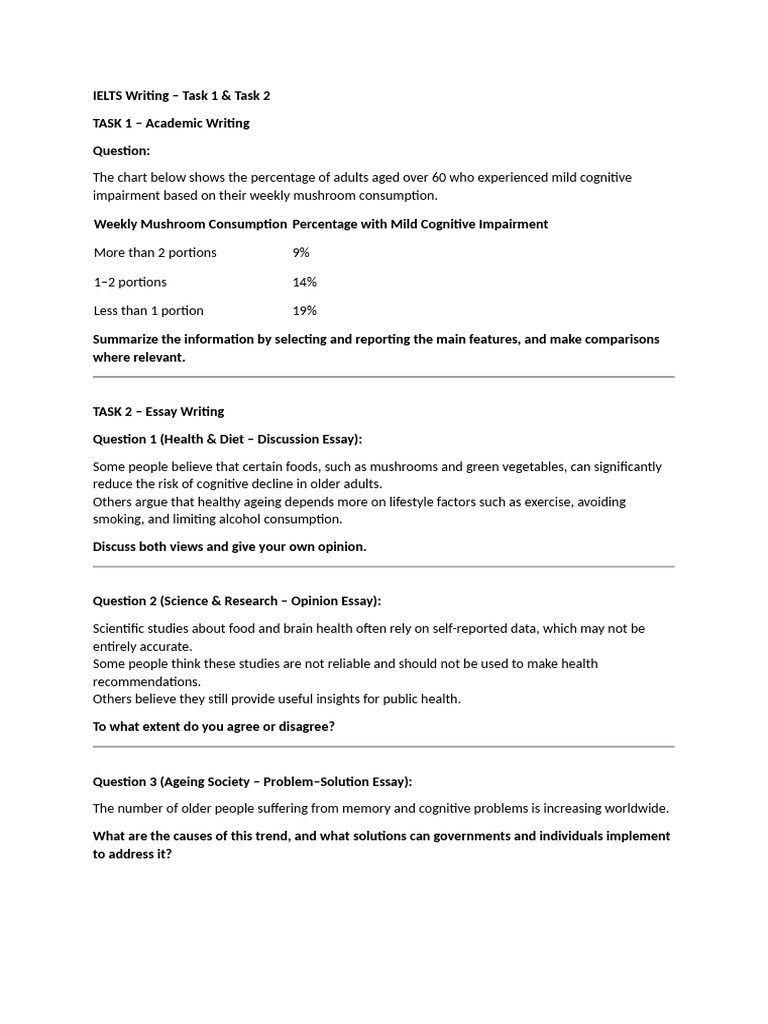 IELTS Writing: Cognitive Health Essays | PDF