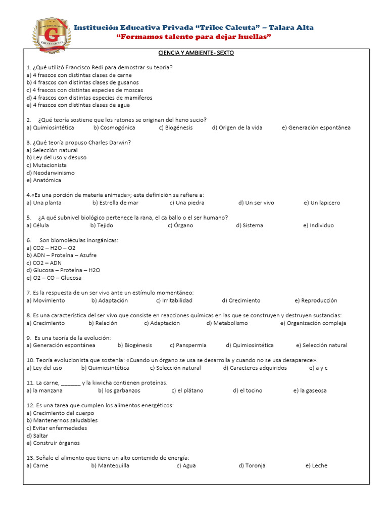 Preguntas de Ciencia y Ambiente 6to | PDF | Perú