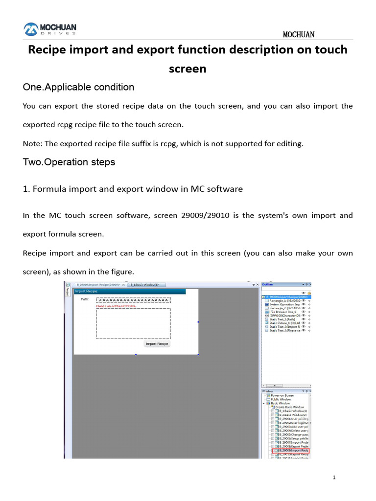 Recipe Import and Export Function Description on Touch Screen Hmi | PDF | Software | Computing