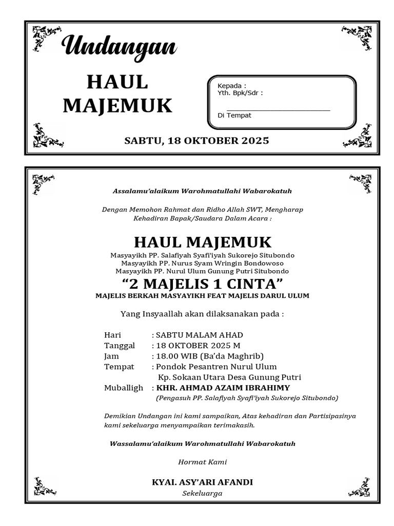 Undangan Haul Majemuk 18 Oktober 2025 | PDF
