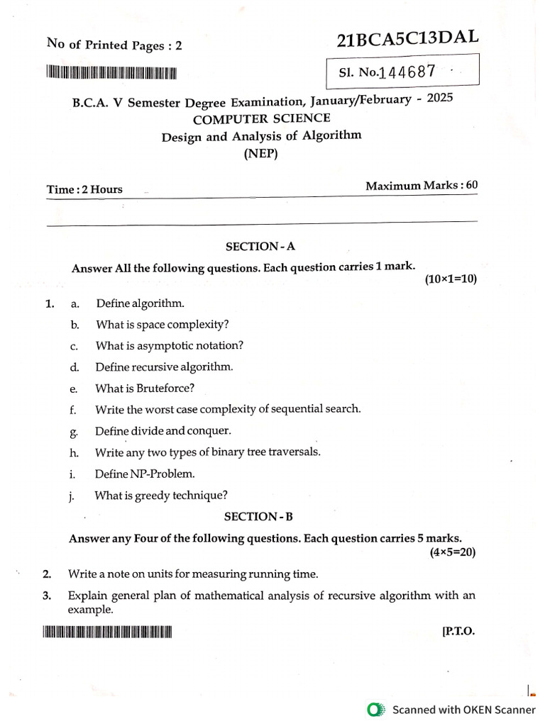 Bca V Sem 2024-25 Question Papers | PDF