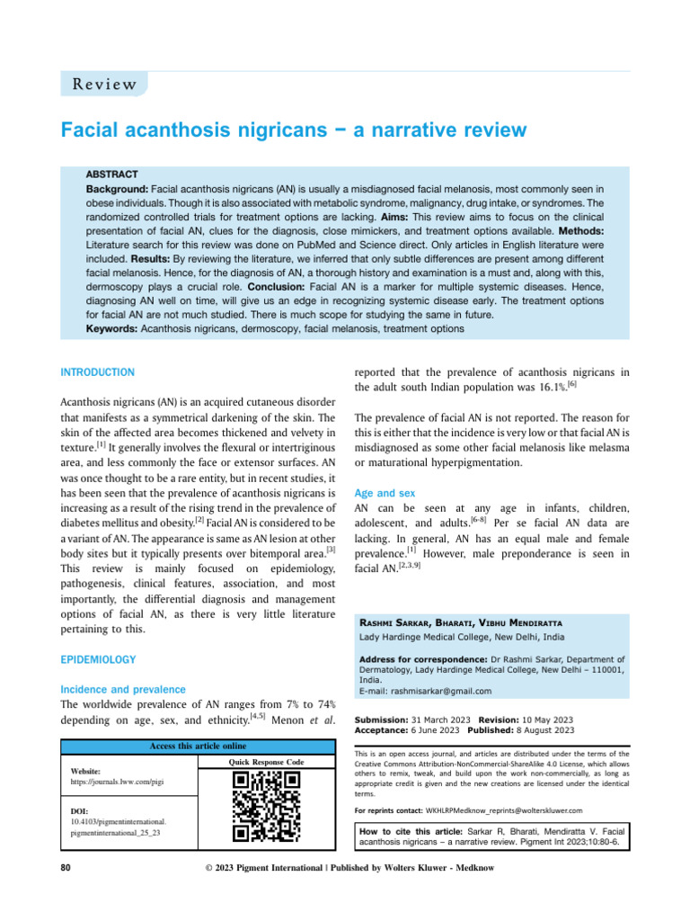 Facial Acanthosis Nigricans a Narrative Review.2 | PDF | Medical ...