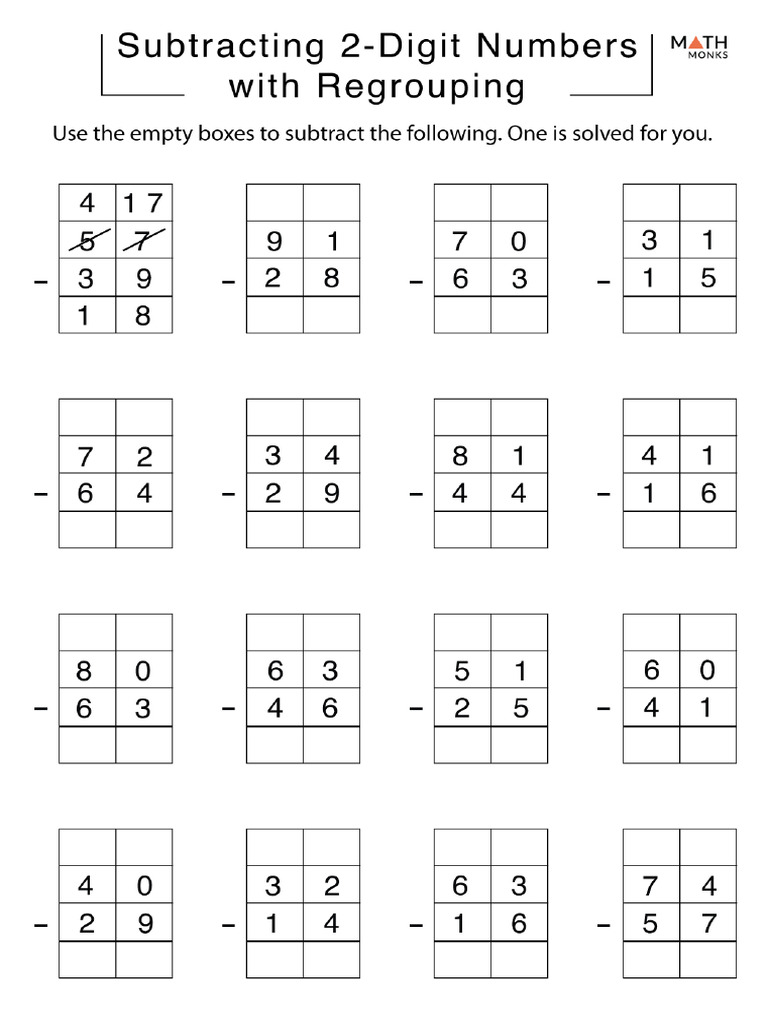 2 Digit Subtraction With Regrouping Worksheet | PDF