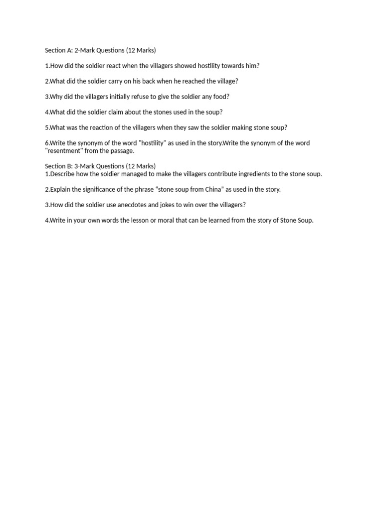 Stone Soup Questions and Analysis | PDF