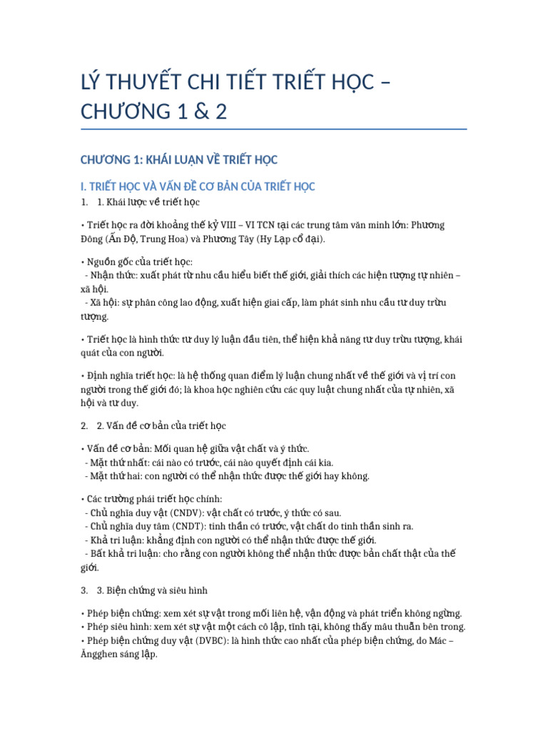 Ly Thuyet Chi Tiet Triet Hoc Chuong 1 2 | PDF