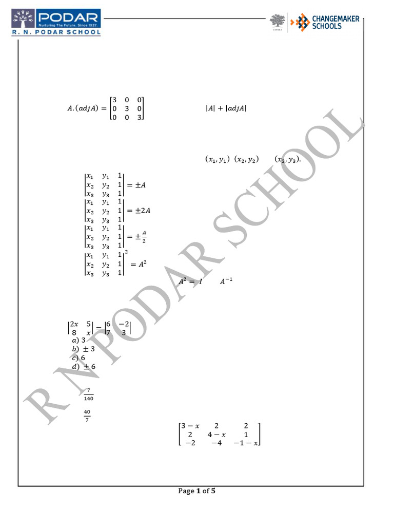 Mathematics Question Bank 2025-2026 | PDF | Matrix (Mathematics ...