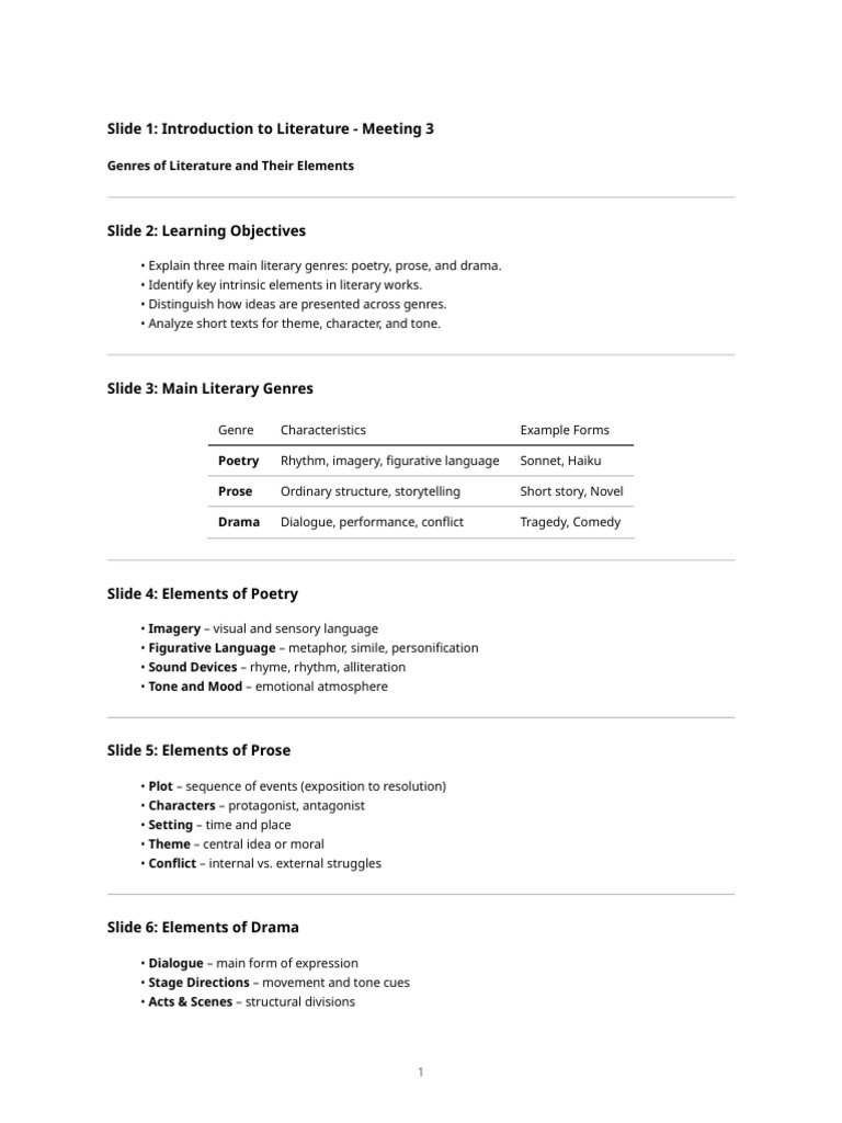 Intro Lit Genres | PDF | Poetry | Genre